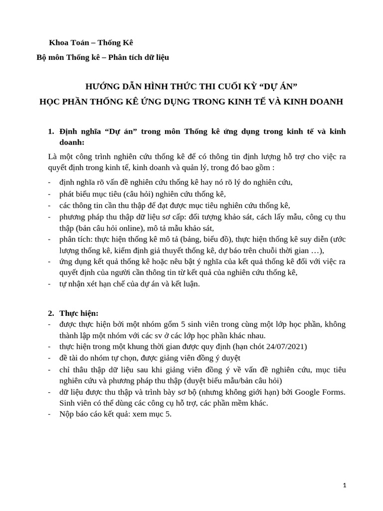 Hướng Dẫn Hình Thức Thi Cuối Kỳ HP TKUD - Dự Án | PDF