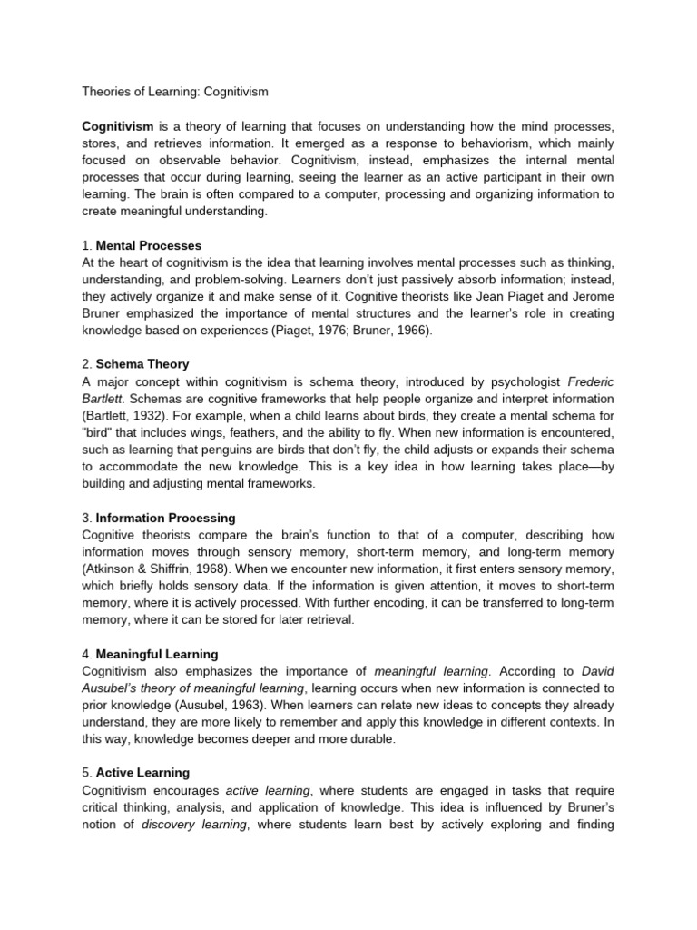 Understanding Cognitivism in Learning | PDF | Learning | Schema ...