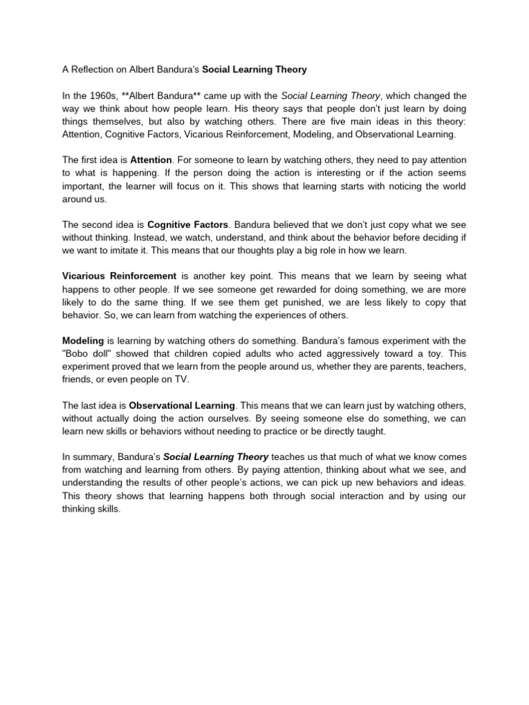 Social Learning Theory- Reflection | PDF
