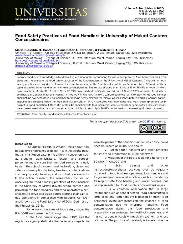 Universitas+10+ (1) Food+Safety+Practices+of+Food+Handlers+in ...