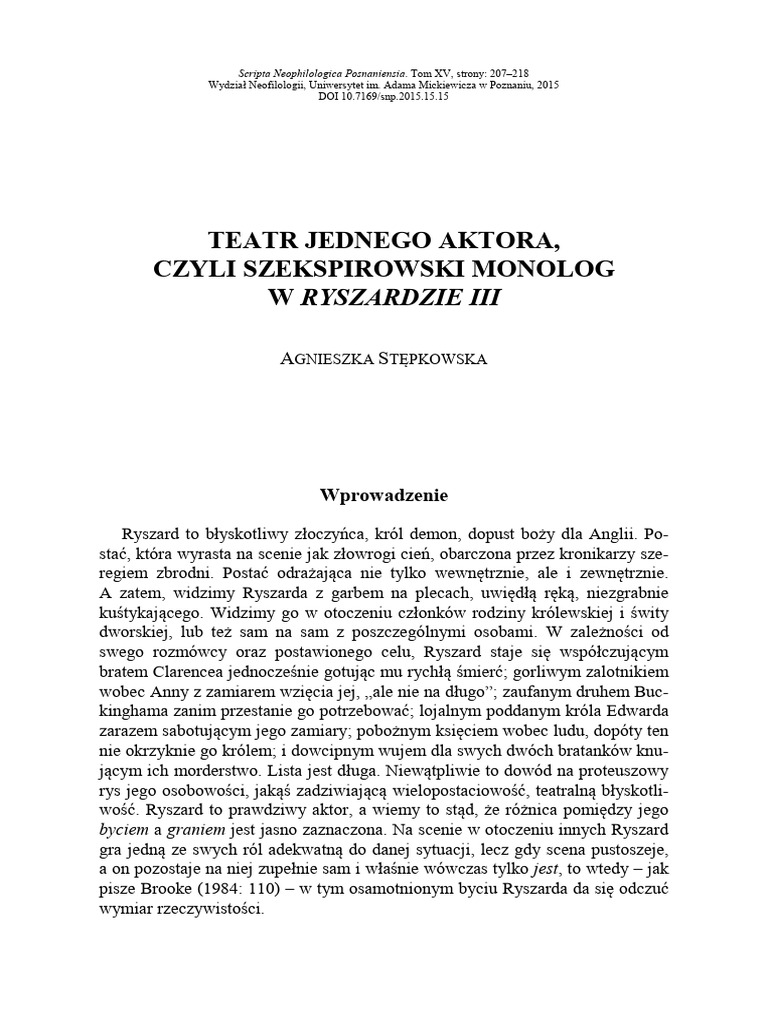 monolog szekspir jerzy iii | PDF