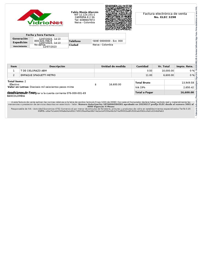 Factura Electrónica de Venta - NALSANI SAS | PDF | Economias