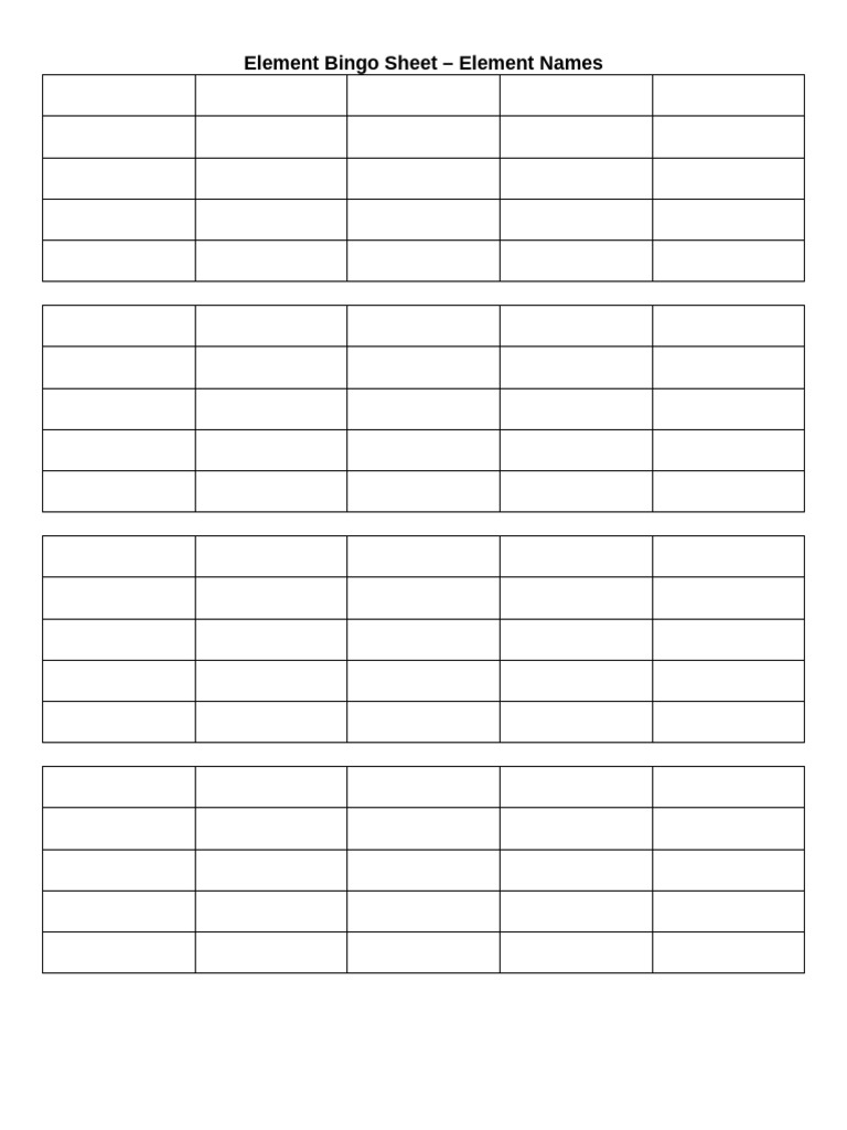 Element Bingo Cards | PDF