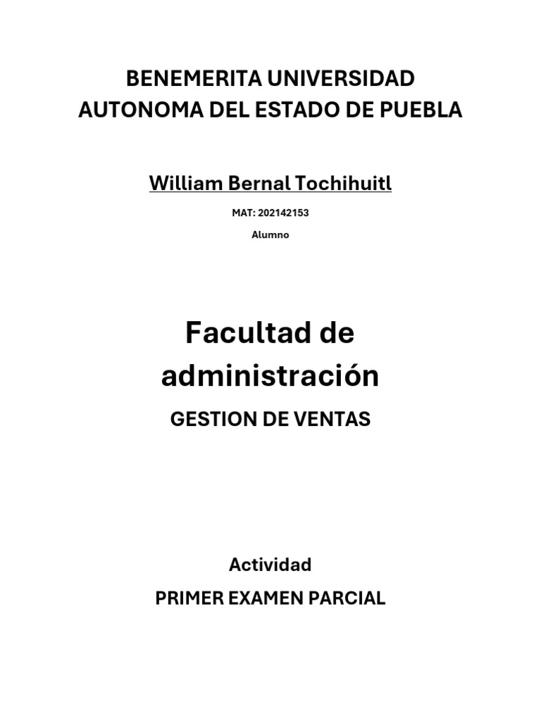 Examen Parcial de Gestión de Ventas | PDF