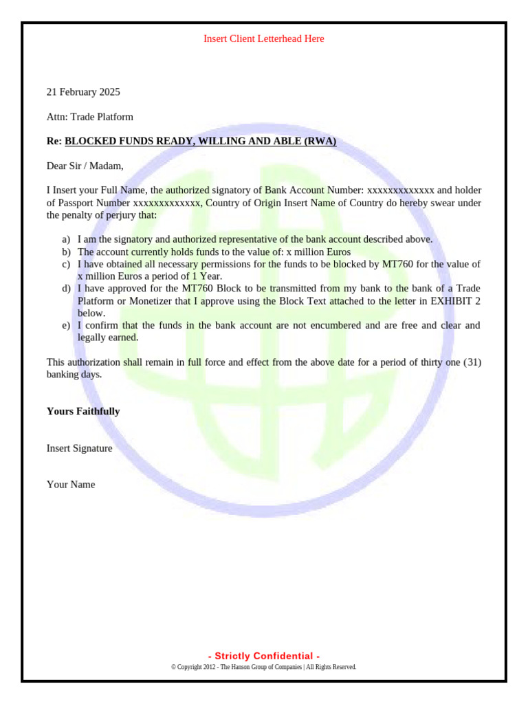 Blocked Funds MT760 Rwa Letter | PDF