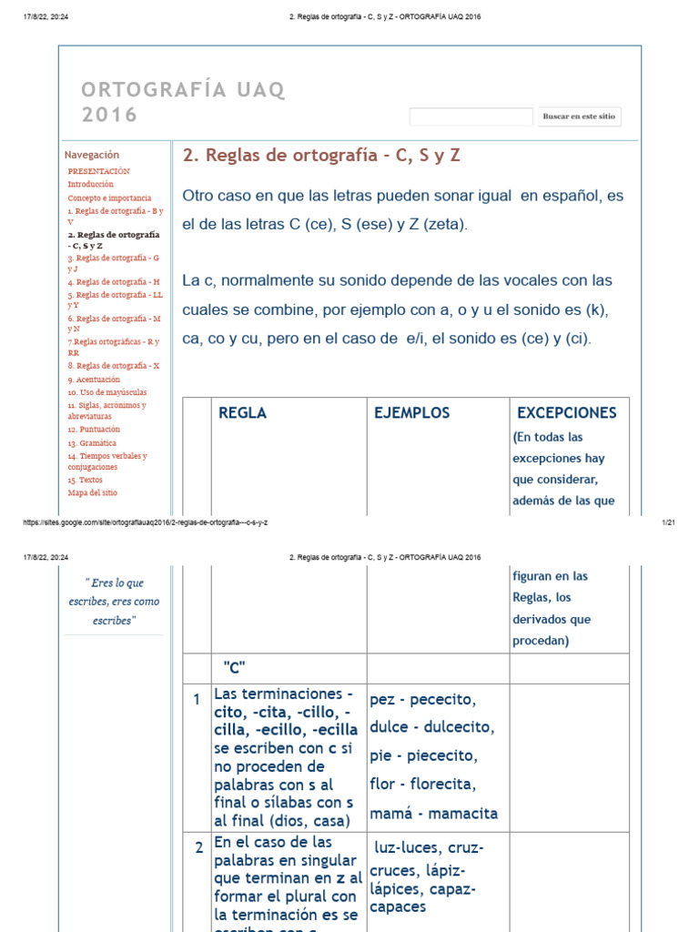 Reglas de ortografía: C, S y Z | PDF | Ortografía | Tipología Lingüística