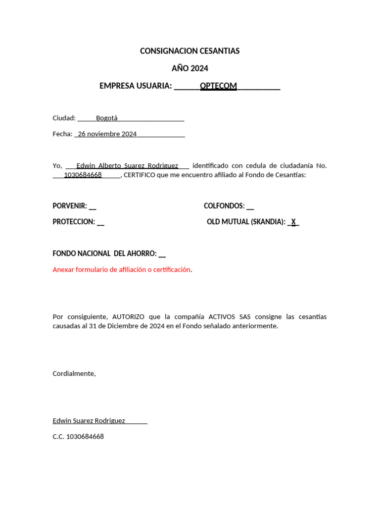 Consignación Cesantías 2024 | PDF