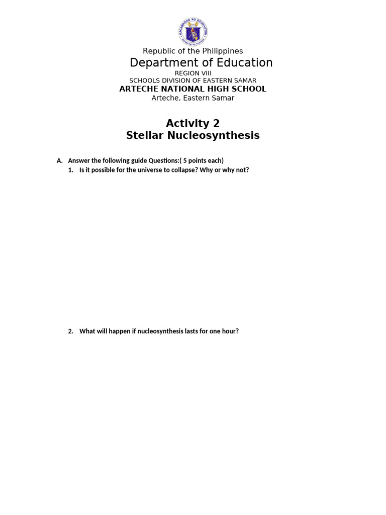Stellar Nucleosynthesis Q&A | PDF