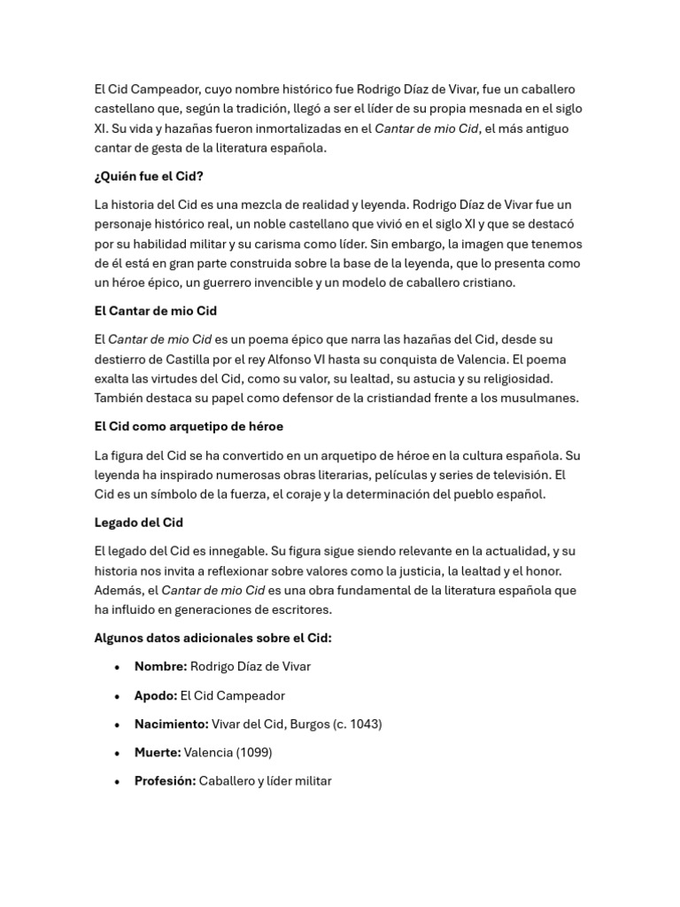 El Cid Campeador: Héroe y Legado | PDF