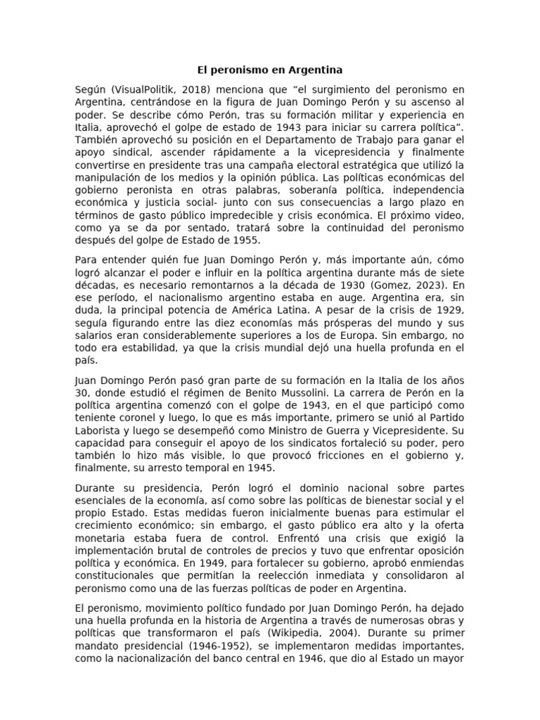 Historia del Peronismo en Argentina | PDF | Argentina