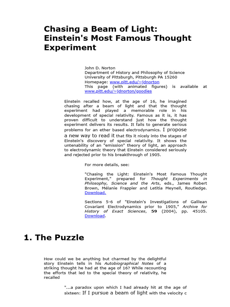 Einstein's Light Beam Thought Experiment | PDF | Luminiferous Aether ...