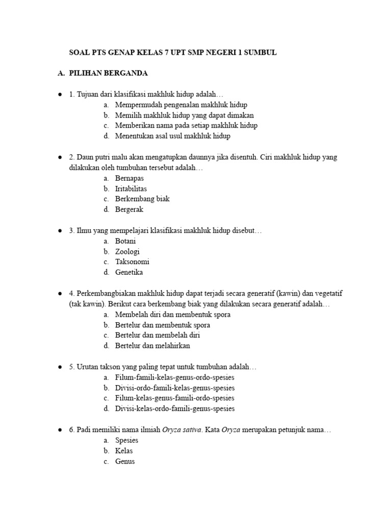 Soal PTS Genap Kelas 7 Upt SMP Negeri 1 Sumbul | PDF