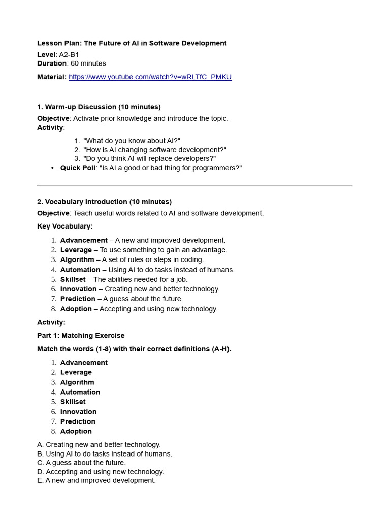 Lesson Plan The Future development | PDF | Artificial Intelligence ...