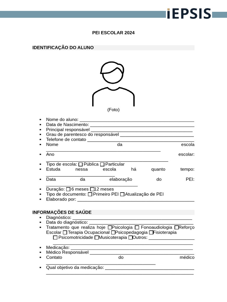 PEI Escolar 2024: Identificação e Informações | PDF