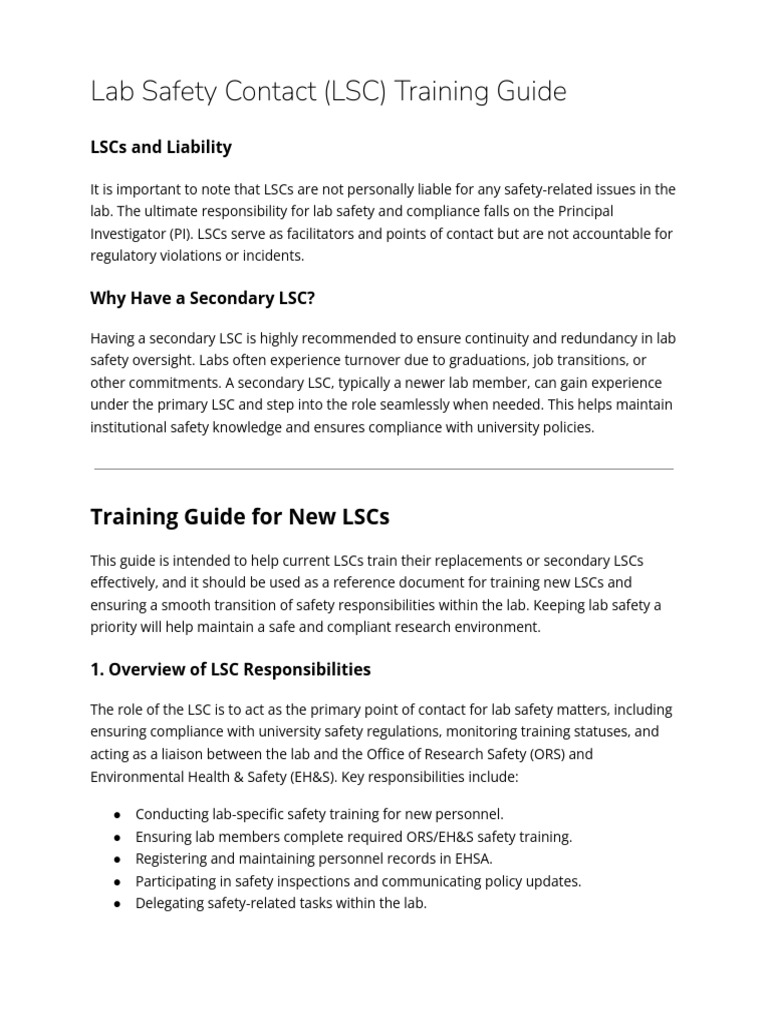 Lab Safety Training for LSCs | PDF | Regulatory Compliance | Safety