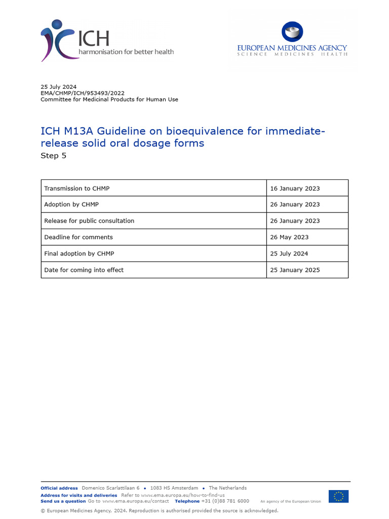 Ich M13a Guideline Bioequivalence Immediaterelease Solid Oral Dosage Forms Step 5 en | PDF ...