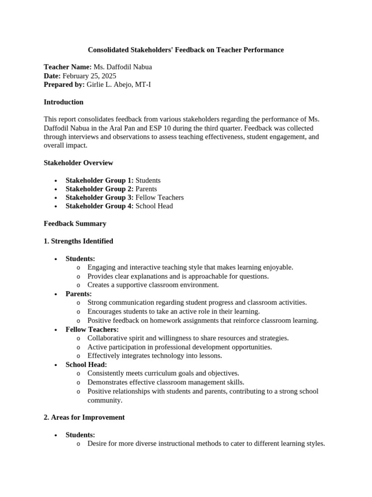 Teacher Feedback Insights | PDF | Teachers | Classroom Management