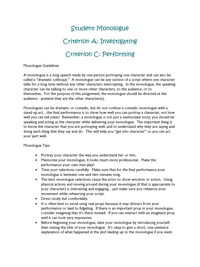 Don Zolidis Monologue Guidelines | PDF | A Doll's House