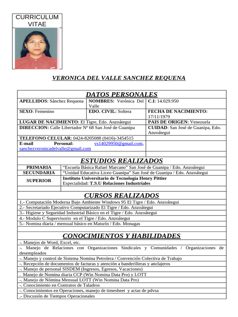 Curriculum Vitae Veronica | PDF | Relaciones laborales | Derecho laboral