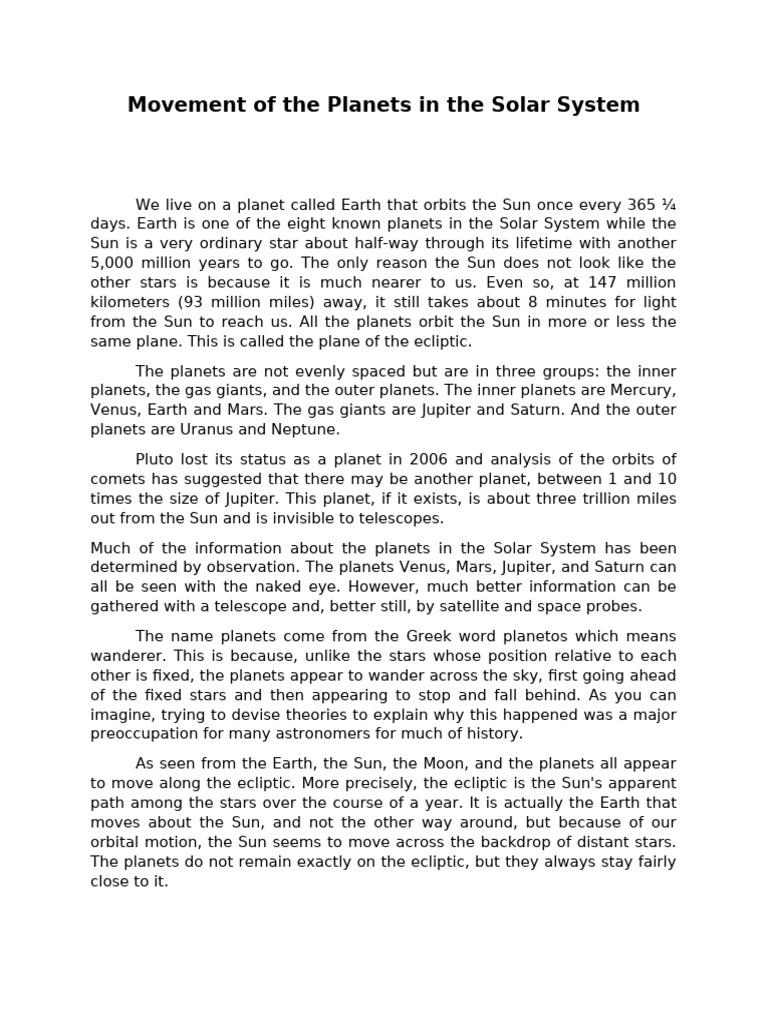 Movement of The Planets in The Solar System | PDF | Planets | Solar System