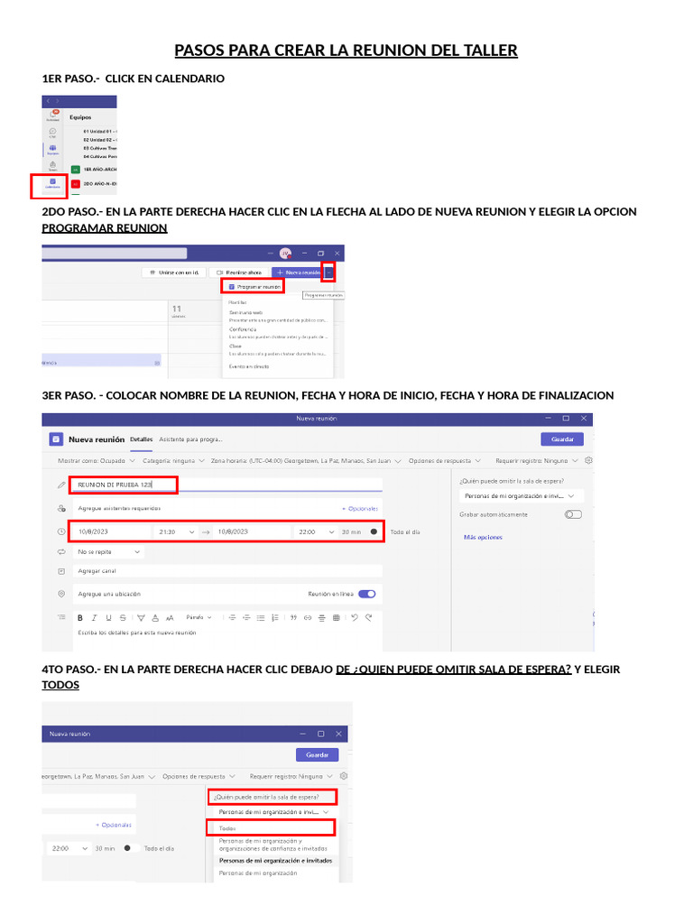 Cómo Programar y Compartir Reunión Taller | PDF