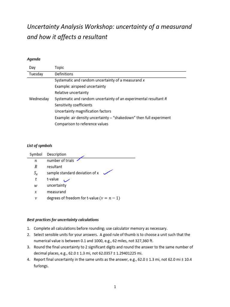 Uncertainty Analysis Workshop Agenda Pdf Uncertainty Significant