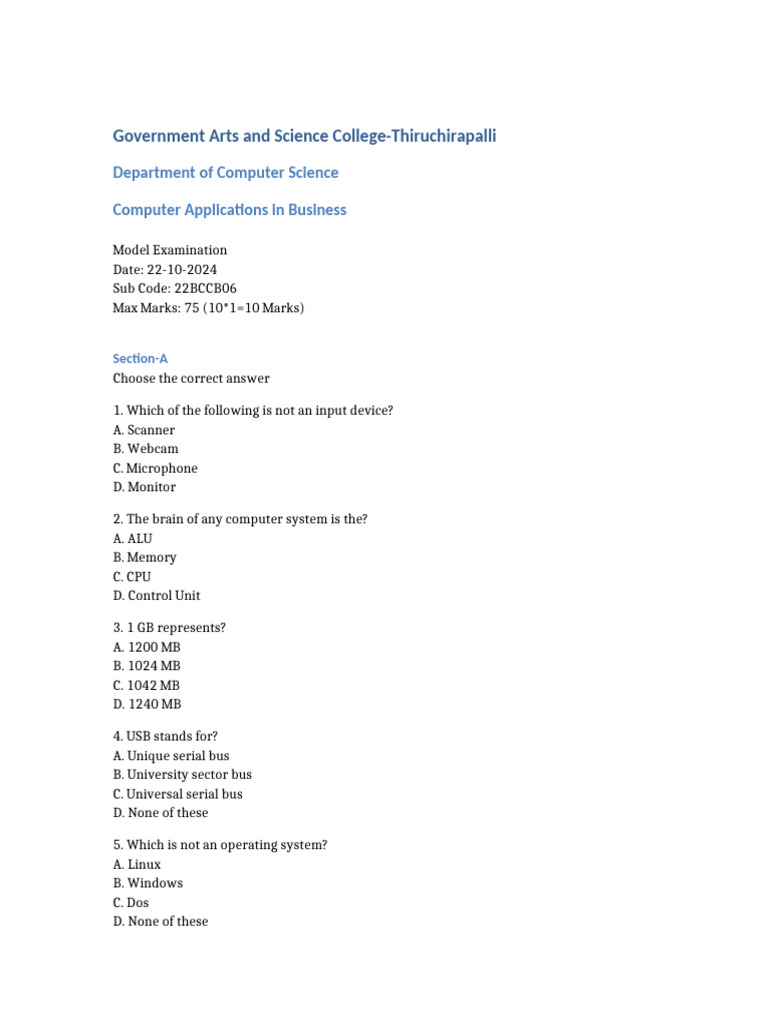 Computer Applications in Business Exam | PDF