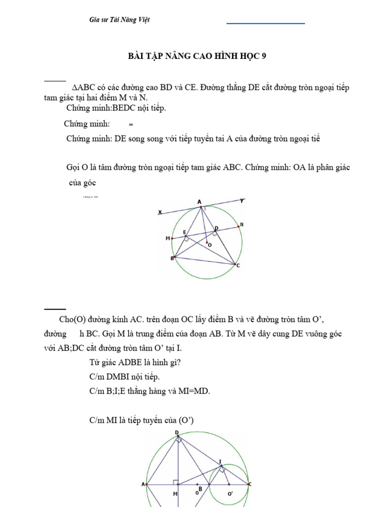 Bai Tap Nang Cao Hinh Hoc Lop 9 Bai Tap Hinh Hoc Nang Cao 9 | PDF