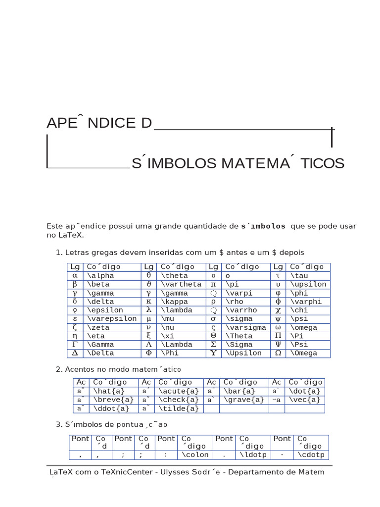 Símbolos Matemáticos em LaTeX | PDF | Ortografia | Agrupamento
