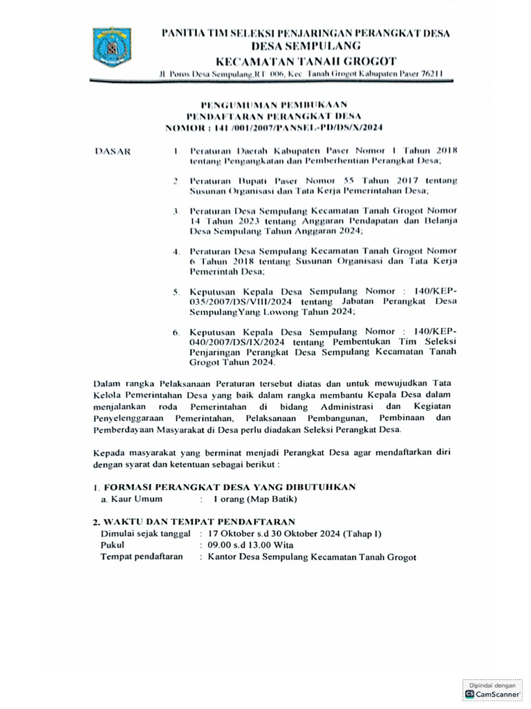 PENGUMUMAN PANSEL | PDF