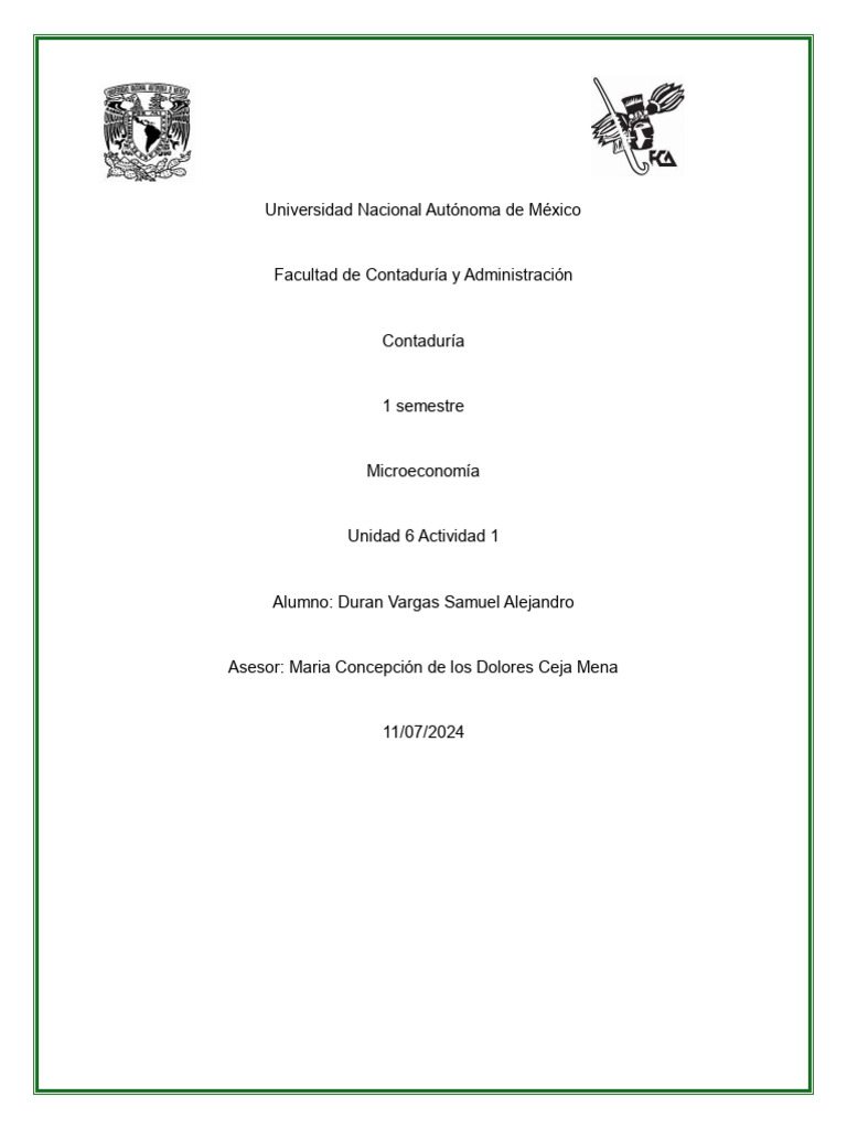 Duran Vargas Samuel Alejandro U6 ACT1 | PDF | Mercado (economía) | Oligopolio