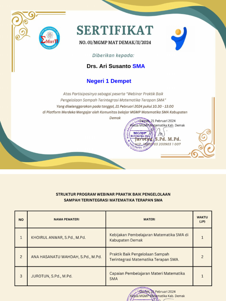 Sertifikat Webinar Ari Susanto | PDF