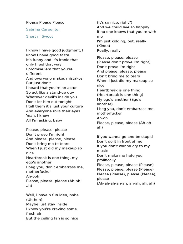 Please Please Please Lyrics Analysis | PDF