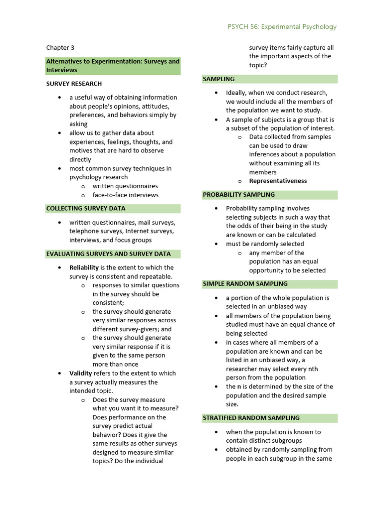 Chapter 3 Experimental Psych | PDF | Survey Methodology | Sampling (Statistics)