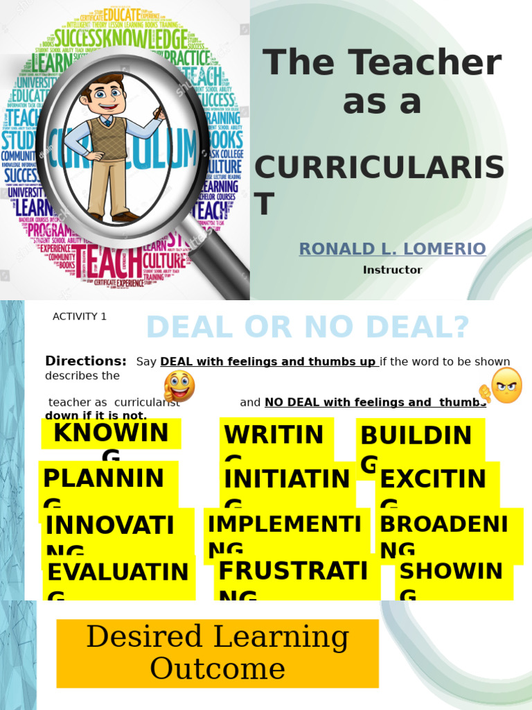 The Teacher As A Curricularist | PDF | Curriculum | Teachers