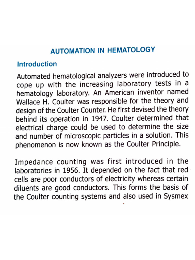 Automation in Hematology | PDF | White Blood Cell | Blood