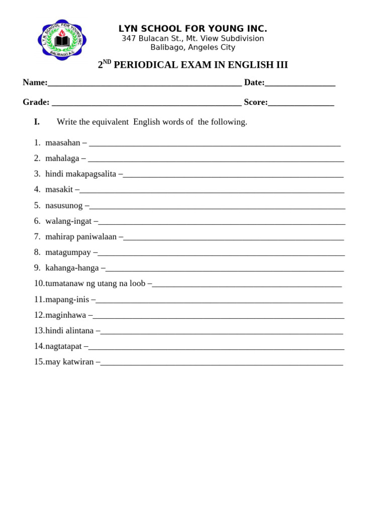 2ND PERIODICAL EXAM IN ENGLISH III | PDF