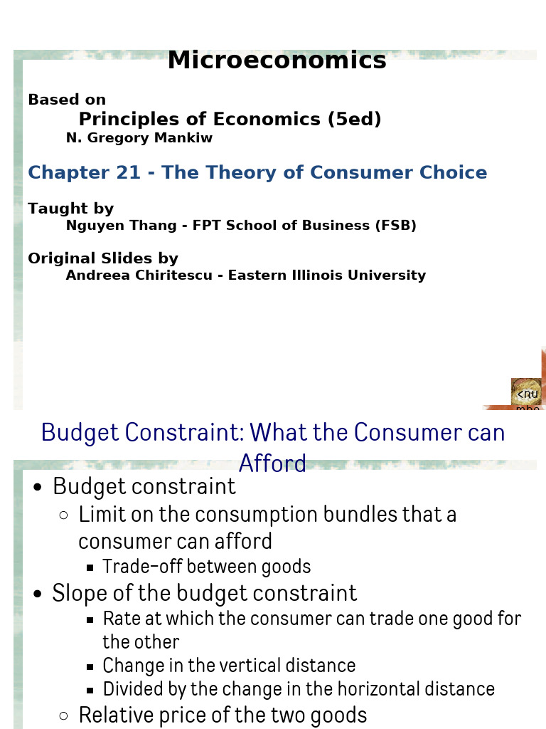 Chapter 21 - The Theory of Consumer Choice.ppt | PDF | Economics ...