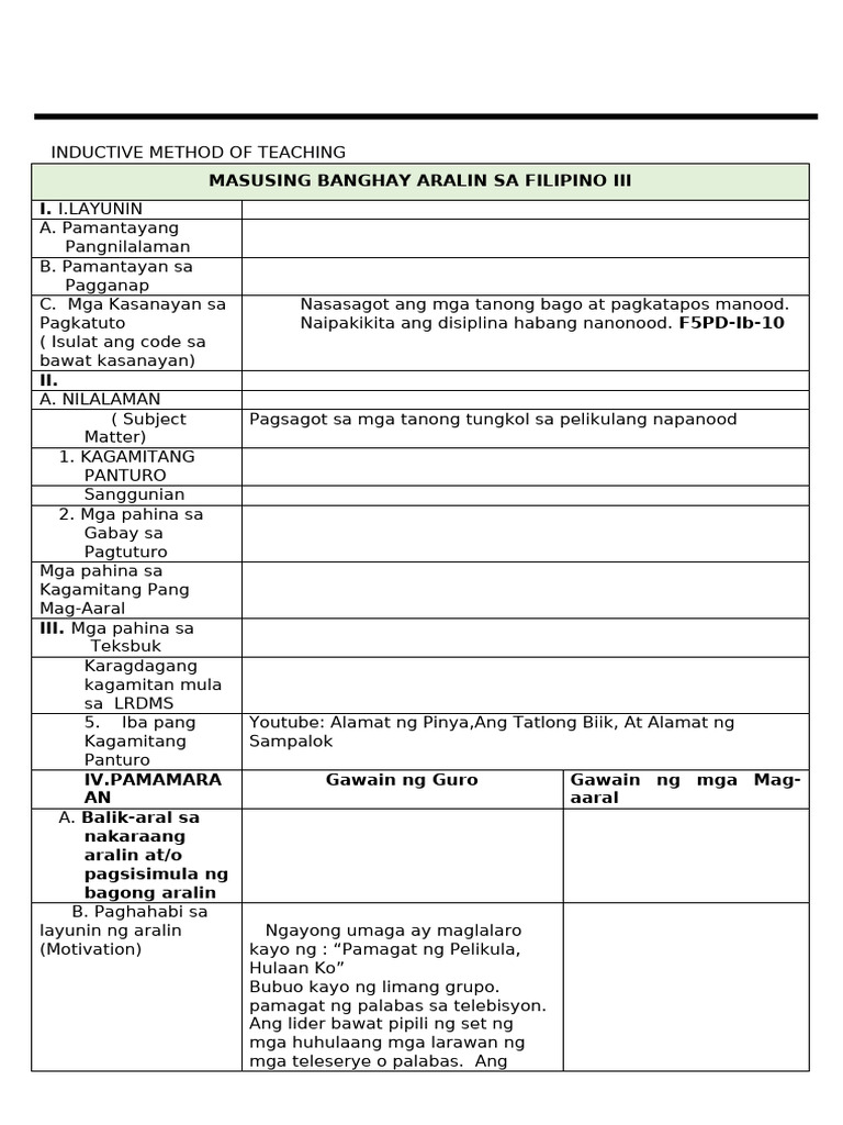 Pagsagot Sa Mga Tanong Tungkol Sa Pelikulang Napanood Lesson Plan 3 | PDF
