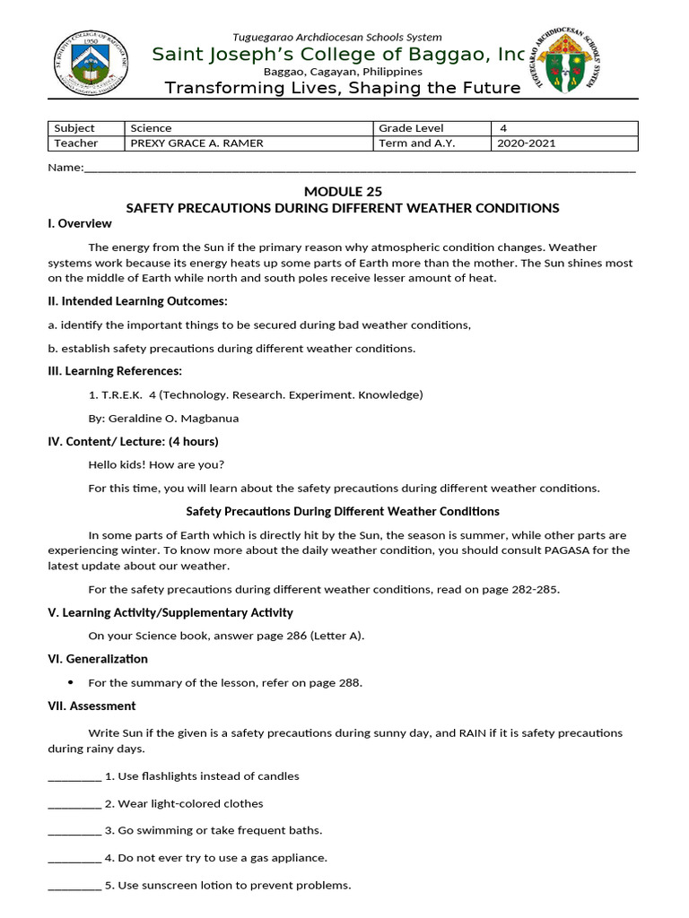 Weather Safety Precautions for Kids | PDF