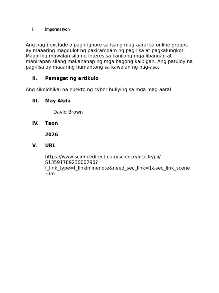 II. Pamagat NG Artikulo: I. Impormasyon | PDF