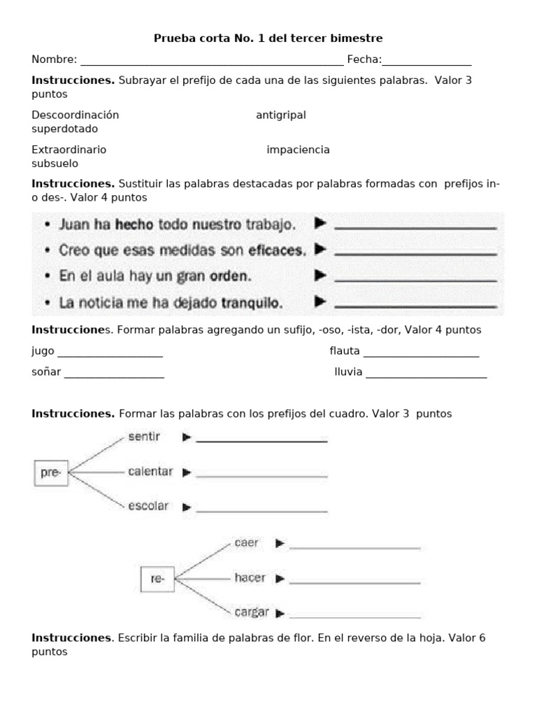 Pruebas cortas de lengua y gramática | PDF | Sintaxis | Gramática