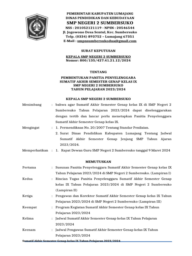 SK SAS KELAS IX GENAP 2023 2024 | PDF