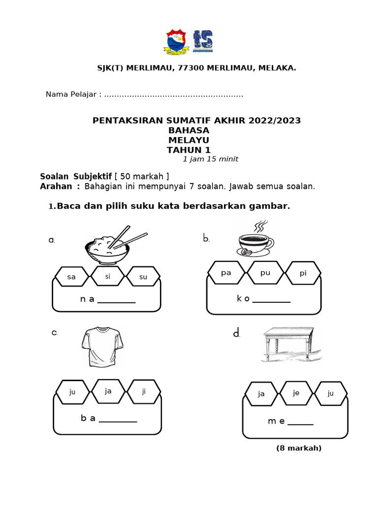 Uasa BM Tahun 1 2022 New | PDF