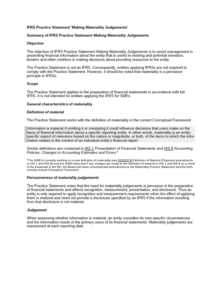 IFRS Practice Statement Making Materiality Judgements | PDF ...