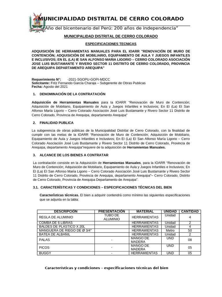 Req Herramientas | PDF | Materiales de construcción