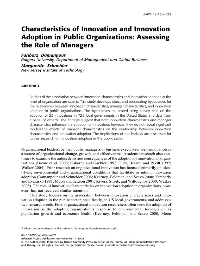 Characteristics of Innovation and Innovation Adoption in Public ...