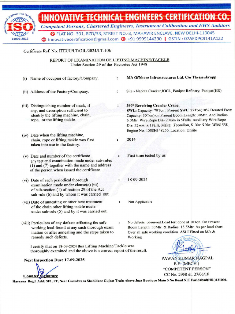 TPI Crawler Crane & Spreader Beam 17.09.2025 | PDF