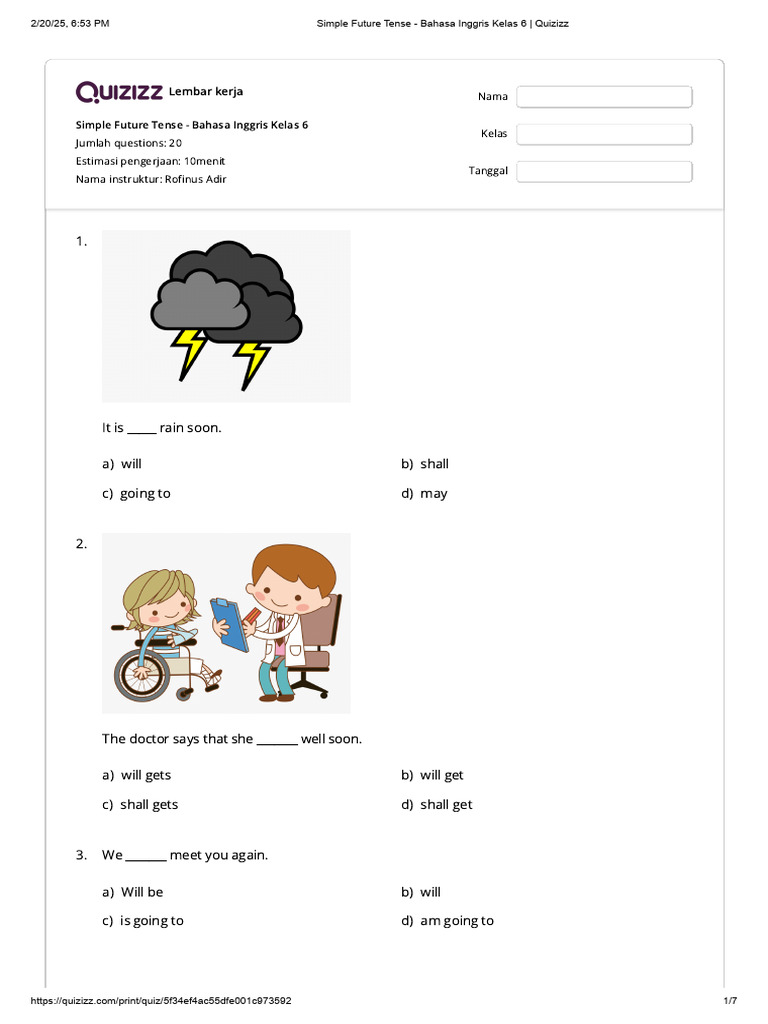 Simple Future Tense Quiz for Grade 6 | PDF | Linguistics | Grammar