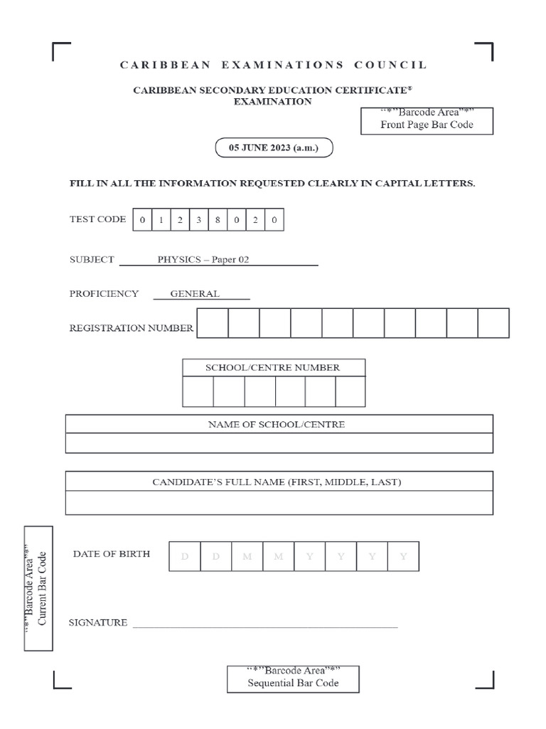 Csec May - June 2023 Physics Paper 2 | PDF